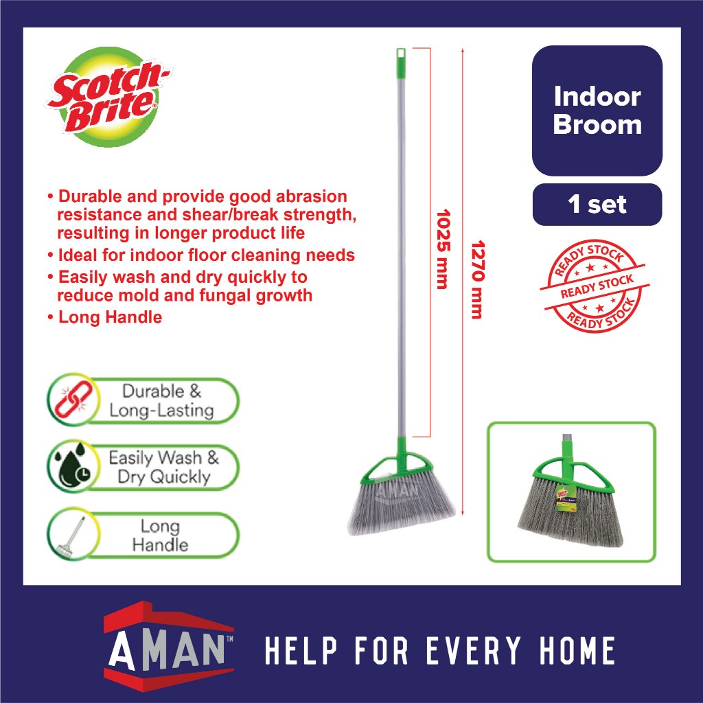 3M SCOTCH BRITE Indoor Broom Long Handle Cleaning Floors Tiles ...