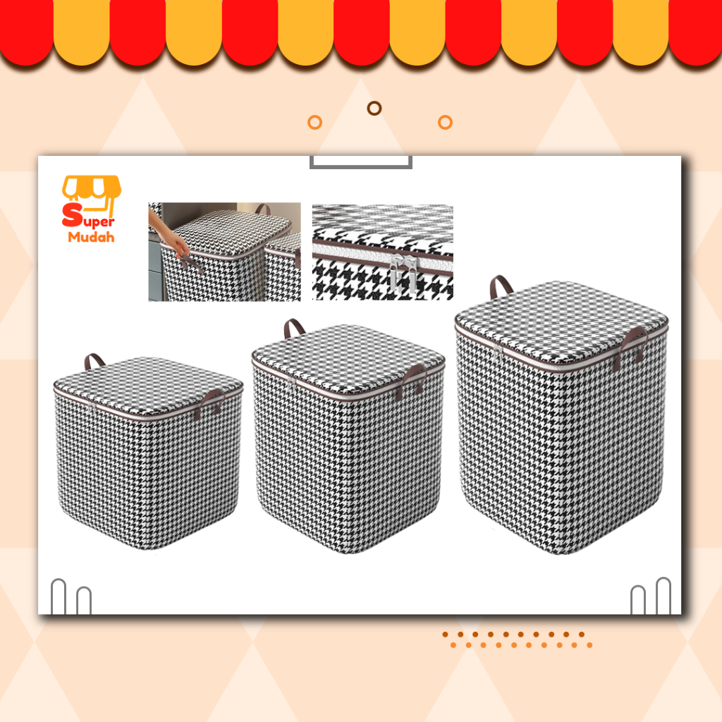 Kotak Penyimpanan Houndstooth Dengan Penutup Penutup Beg Pakaian Almari ...