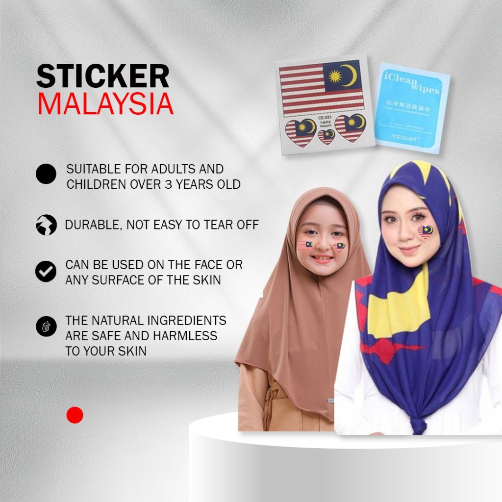 Sticker Pipi Tattoo Waterproof Merdeka Malaysia Face sticker Tattoo ...