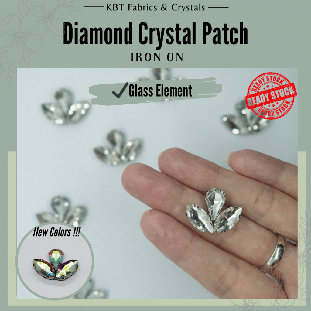 [1pcs] Iron on Exclusive Glass Crystal Patch Manik Tampal Diamond ...