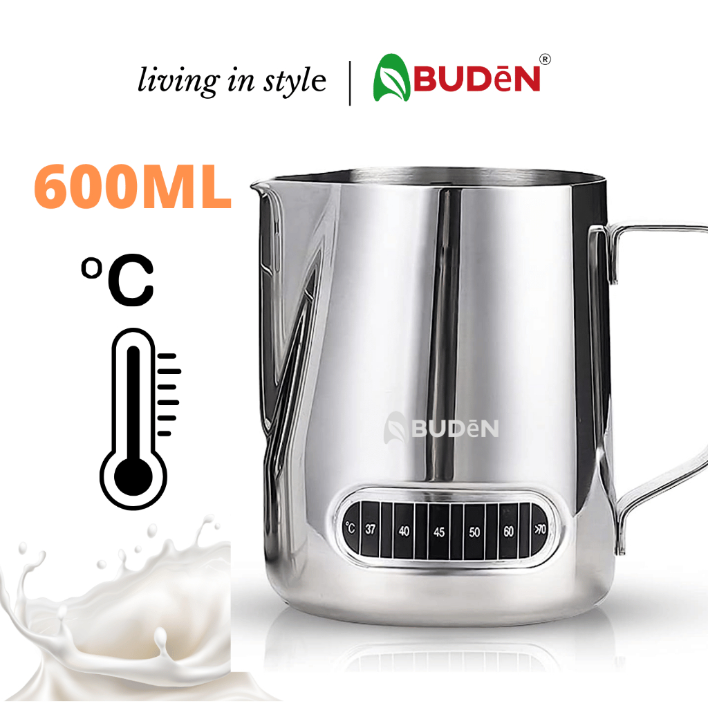 ABUDEN Milk Frothing Jug 600ml/20oz Milk Jug with Thermometer Stainless ...