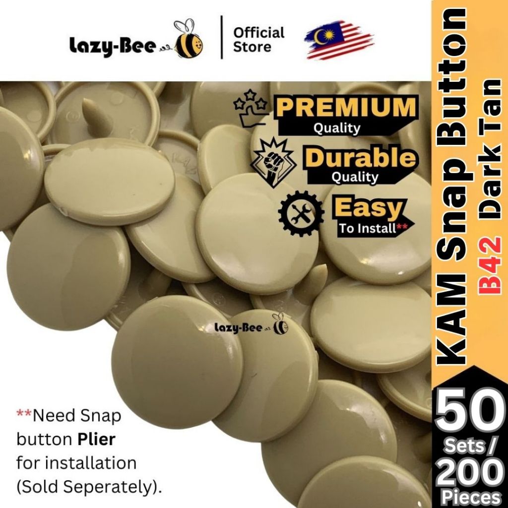 LAZY BEE B42 Dark Tan 50 Sets 200 pieces T3 T5 KAM Snap Button Plastic ...