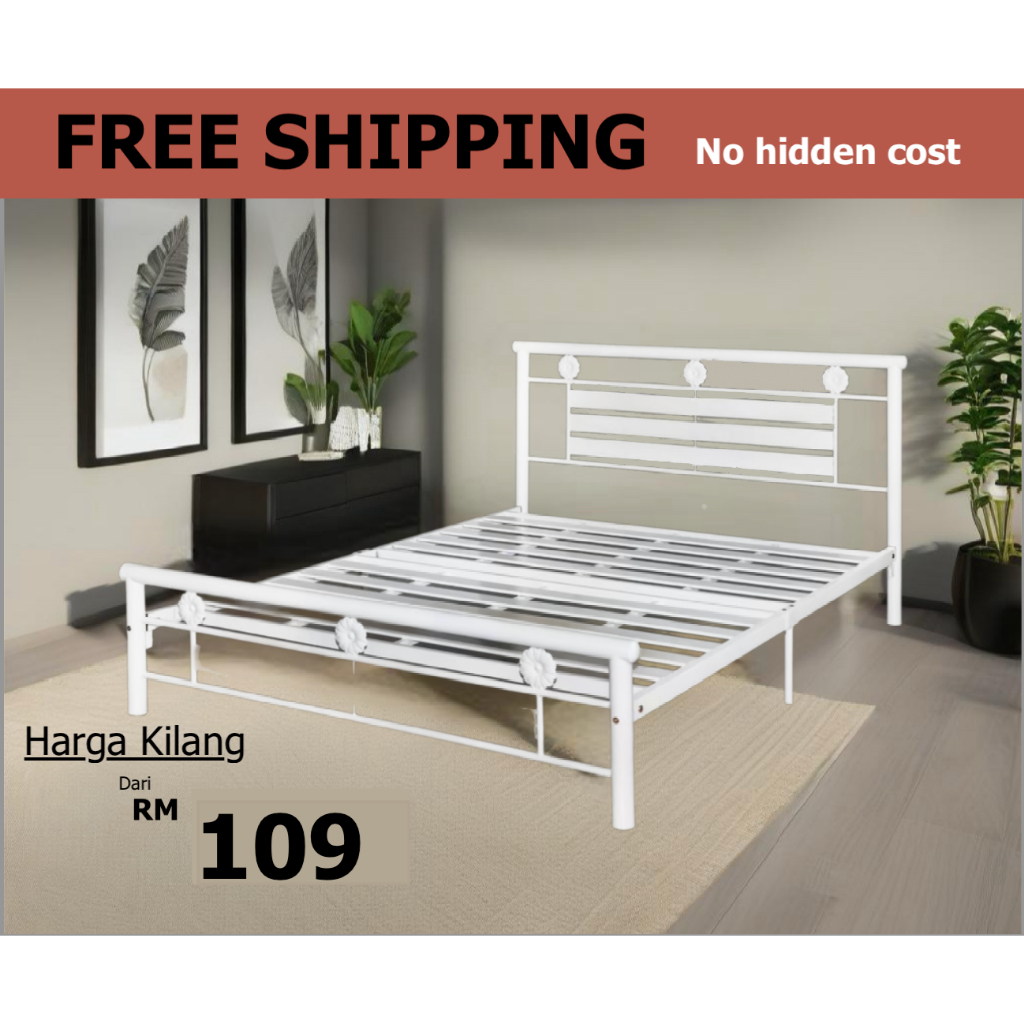 FREE SHIPPING Queen Bed Metal Bed Frame Double Bed Bedroom Furniture ...