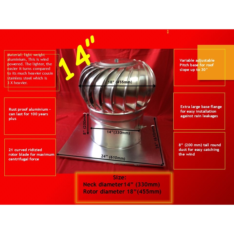 Wind Turbine Ventilator Size Neck Diameter 14 inches | Shopee Malaysia