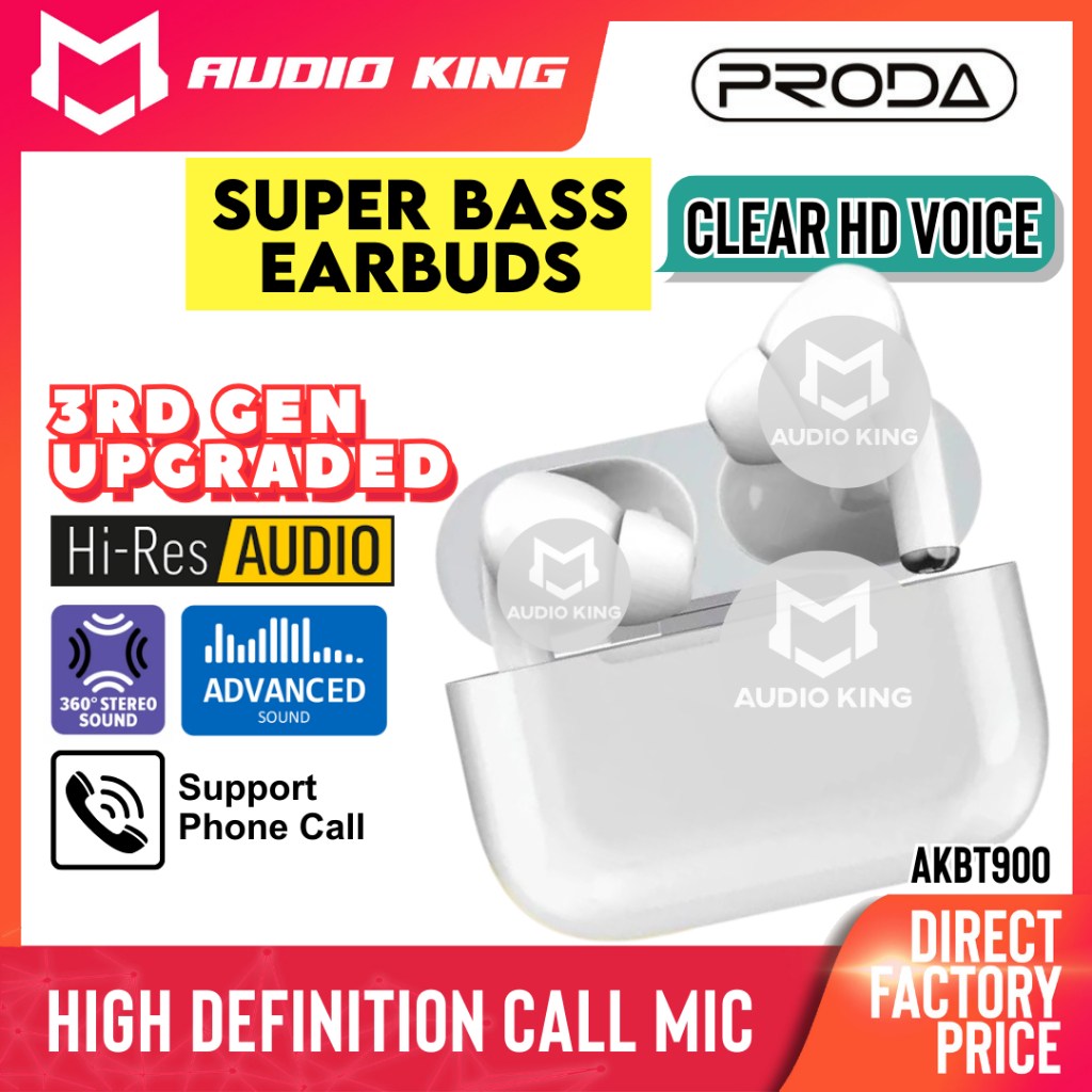 PRODA Wireless Bluetooth TWS Earphone In Ear Super Bass Earbuds Noise ...
