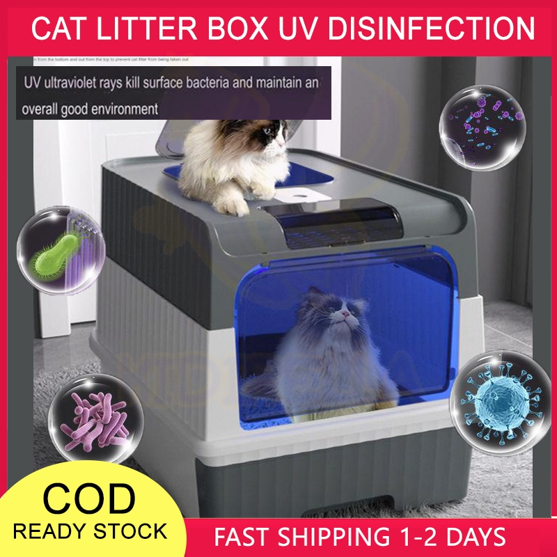 Cat Litter Box Cat UV Light Disinfection Tempat Bekas Pasir Berak ...