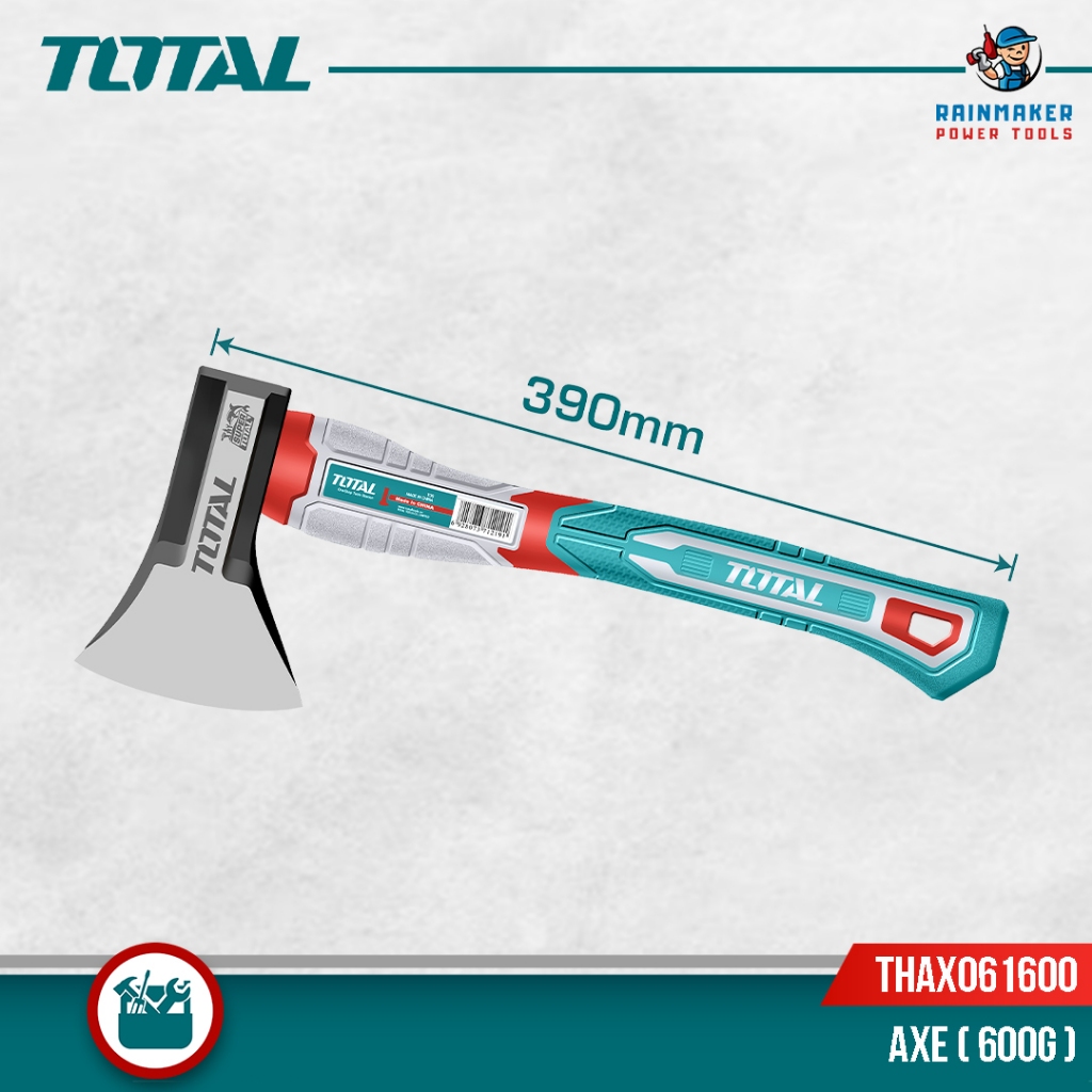 TOTAL Axe (600g, 390mm Long), Fibreglass Handle with comfortable gripe ...