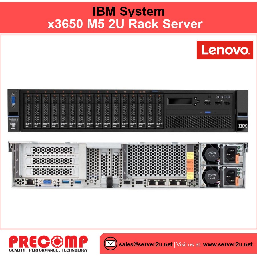 (Refurbished) IBM System x3650 M5 2U Rack Server (E52630v3.16GB.480GB ...