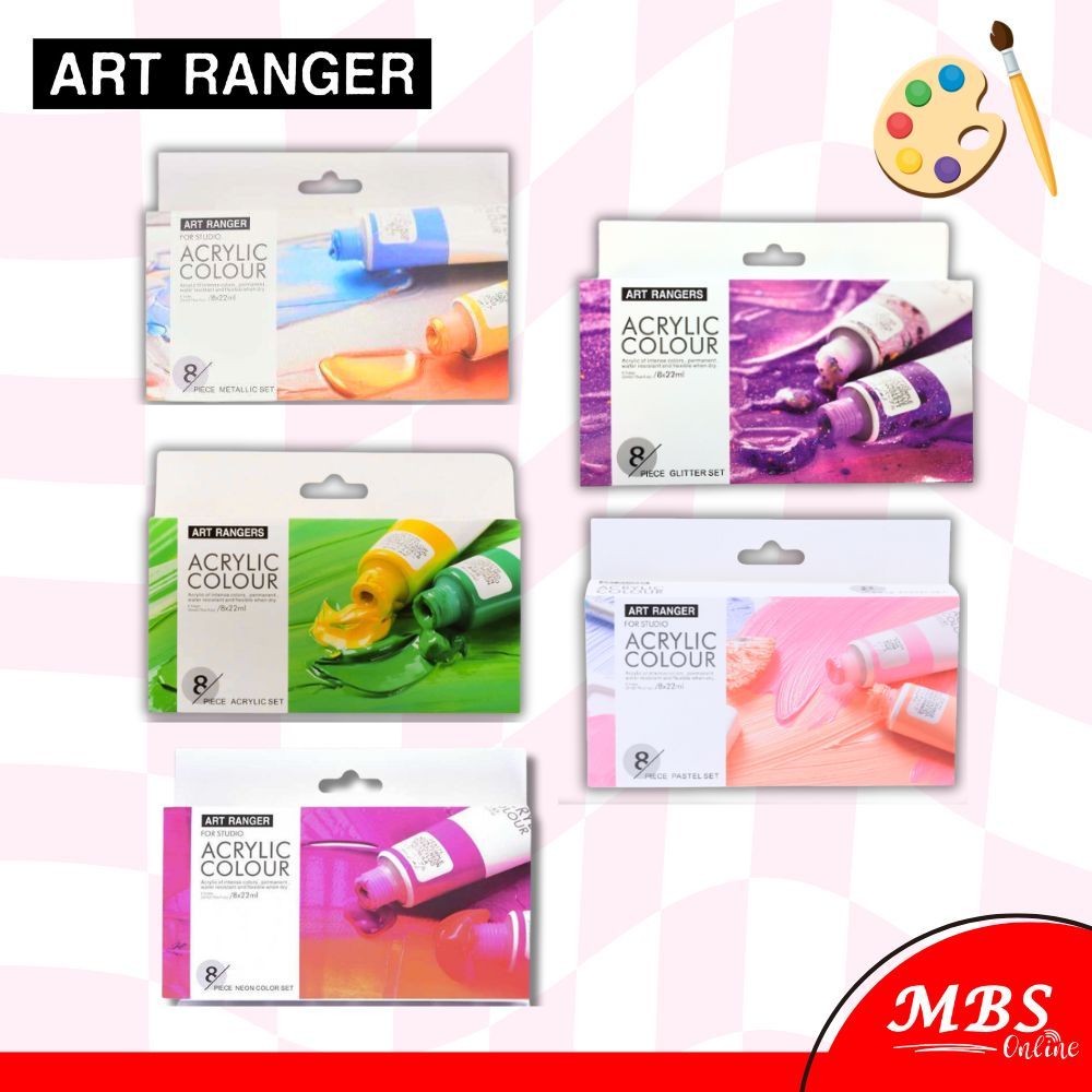 Art Ranger Acrylic Paint Colour Set 22ml x 8 tube (Glitter/Basic/Neon ...
