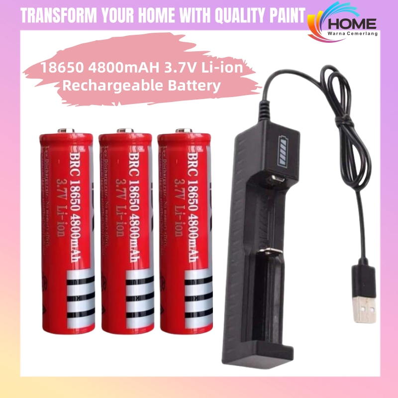 COD Ready Stock Rechargeable Battery 18650 4800mAh 3.7V USB Charger ...