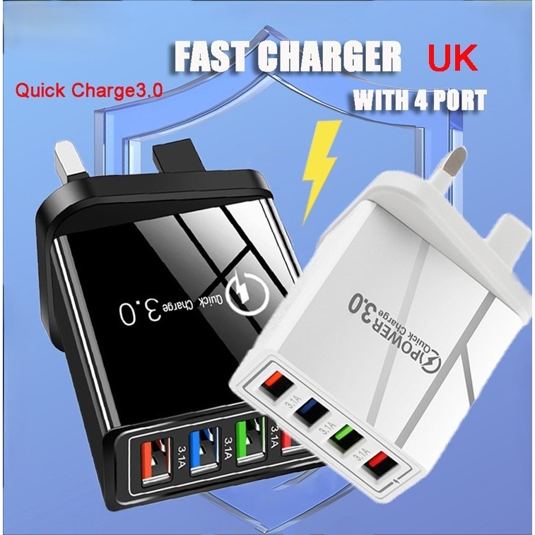 30W 5.0A QC 3.0 4 USB Port Fast Charging Travel Phone Charger Adapter ...