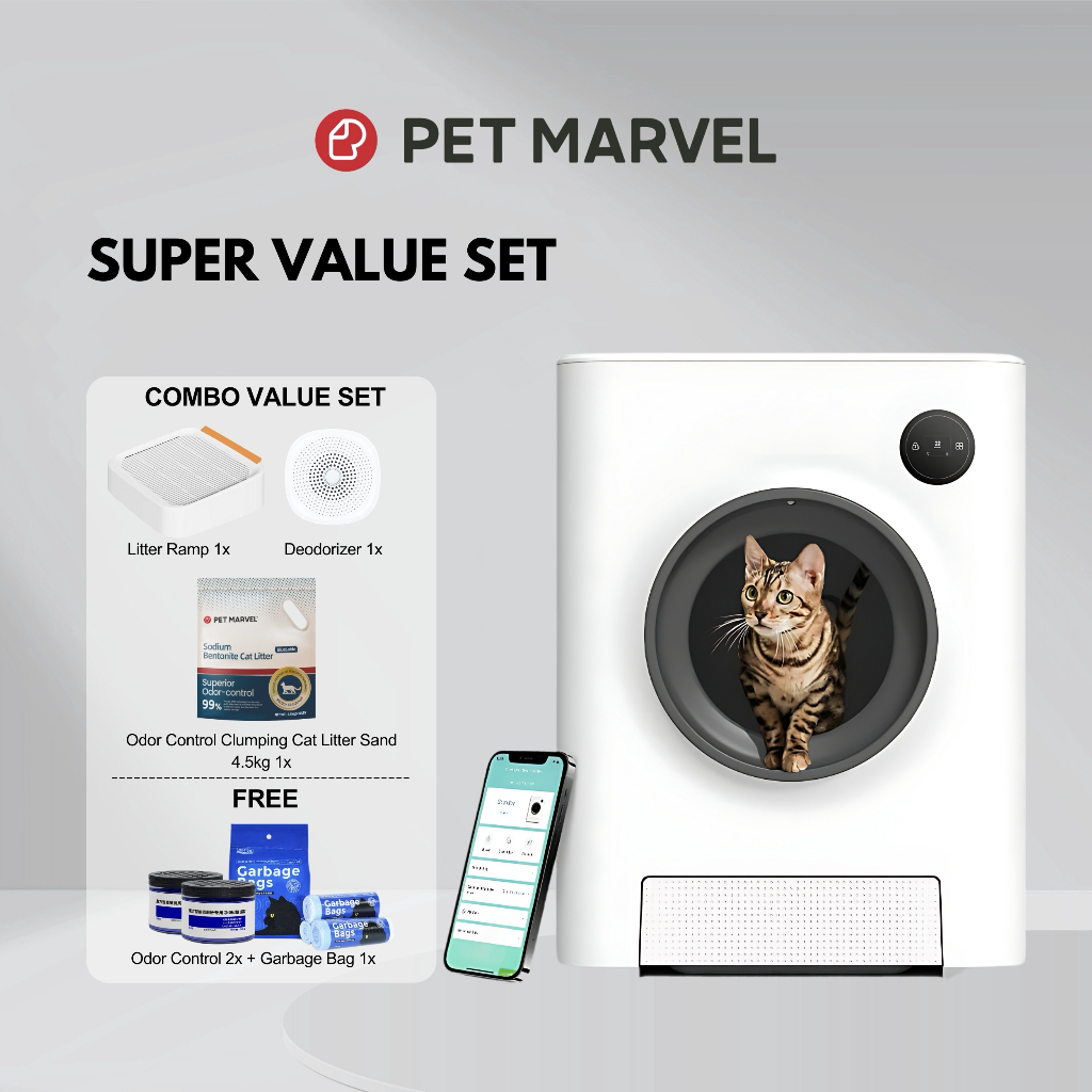 PET MARVEL Magic Cube Automatic Cat Litter Box Super Value Set Include Litter Ramp Odor ...