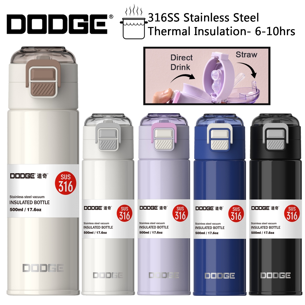 Dodge 500ml Leisure Travel Dual Head 316SS Stainless Steel Vacuum Flask Thermos Water Bottle ...