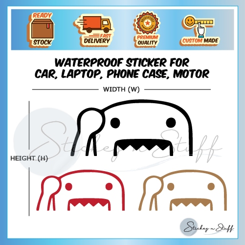 Cute Peeking Domo Kun Sticker JDM Funny Domo-kun Stiker Reflective Car ...