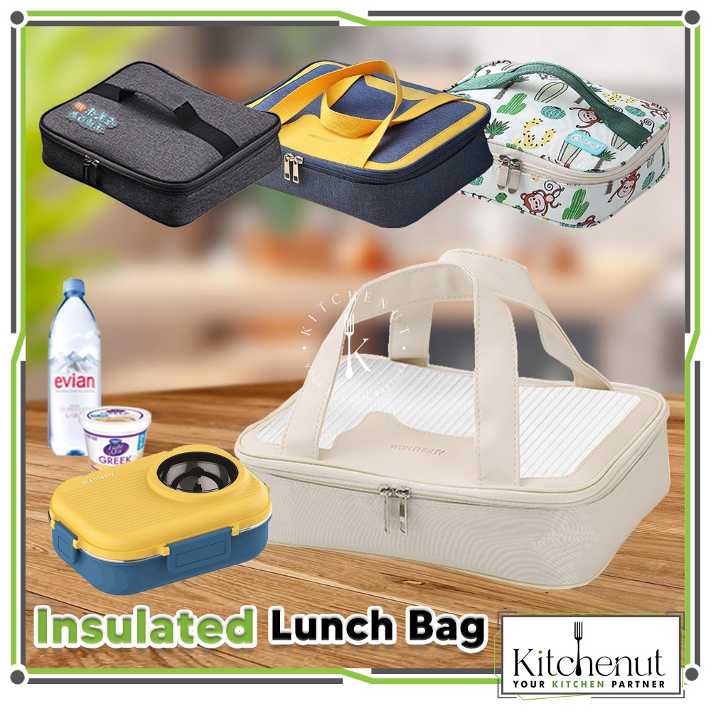 [3 Sizes] Kitchenut Insulated Flat Lunch Bag Beg Bekas Makanan ...