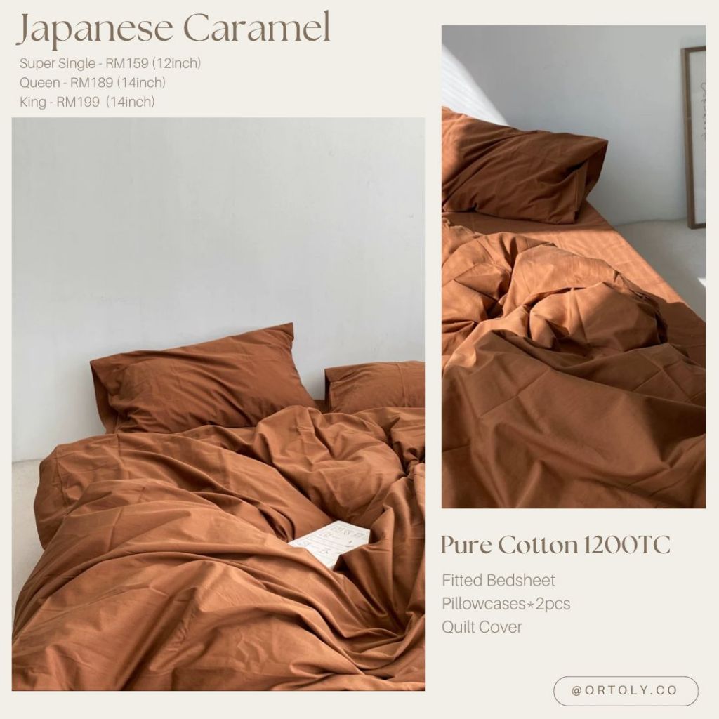 🇲🇾Ready Stock JAPANESE CARAMEL 1200TC Pure Cotton 35CM Deep Pocket ...