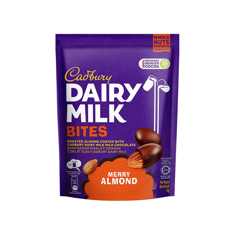 CADBURY DAIRY MILK BITES MERRY ALMOND 50G | Shopee Malaysia