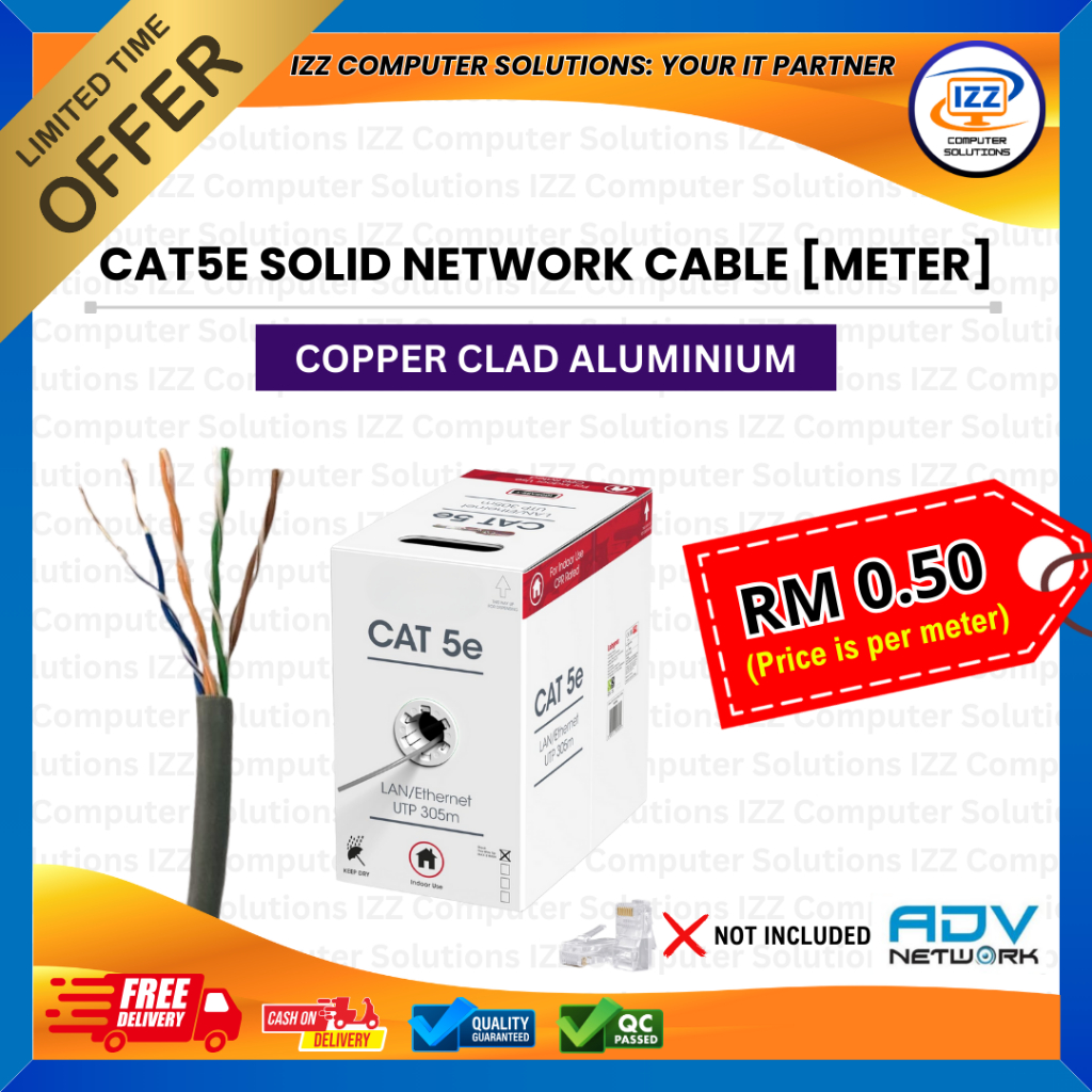 CAT5e Solid CCA 24AWG UTP Ethernet/ LAN/ Network Cable (Loose cut, No ...