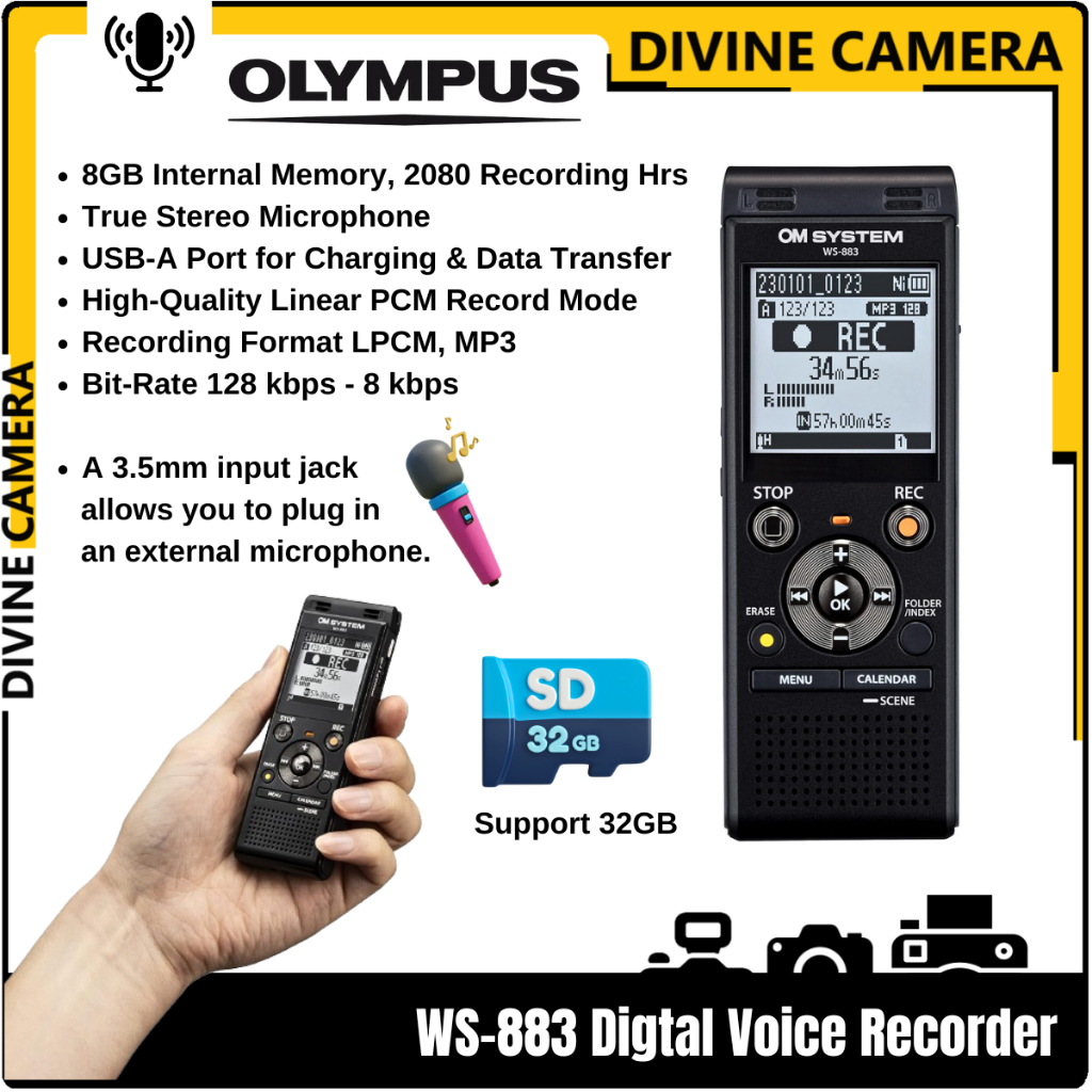 Olympus OM SYSTEM WS-883 Digital Voice Recorder with USB-A Battery Charging | Shopee Malaysia