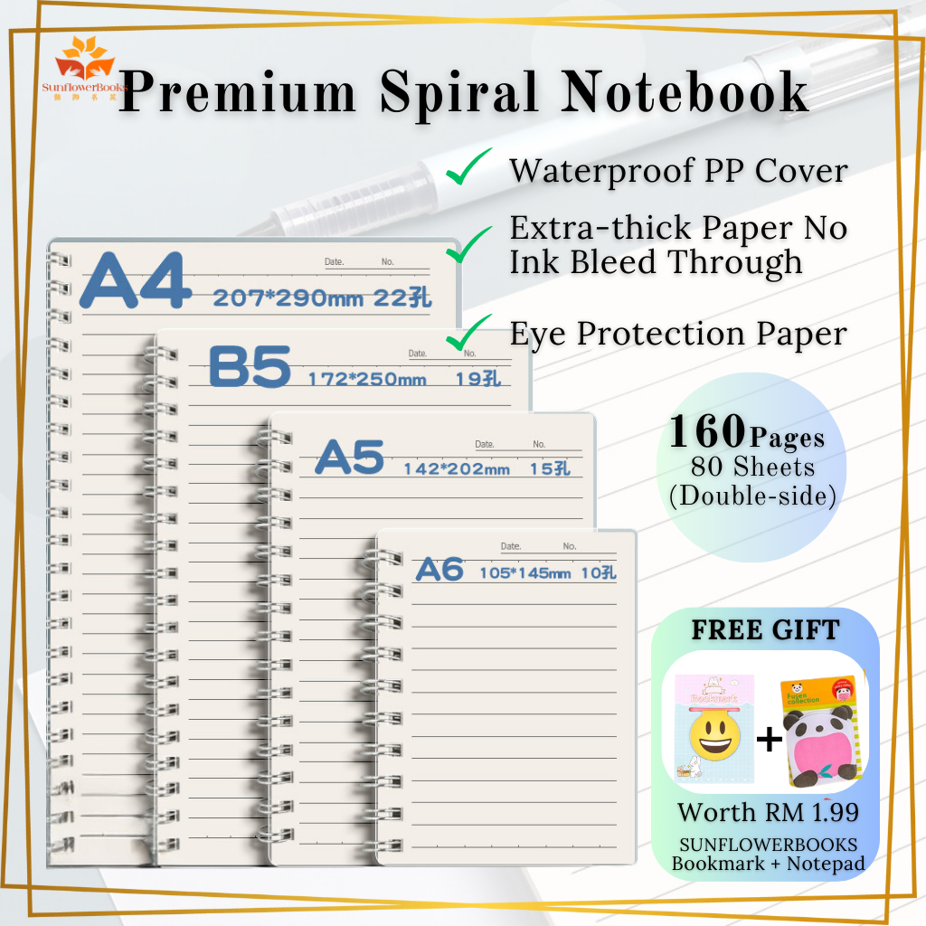 A4/A5/A6 Grid/Line Notebook 160 Pages Spiral Wire Planner Sketch Book ...