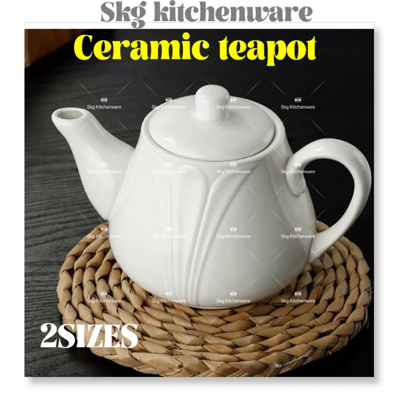 850ML/1000ML White Ceramic Magnolia Style Coffee Teapot Teko Kopi Putih ...