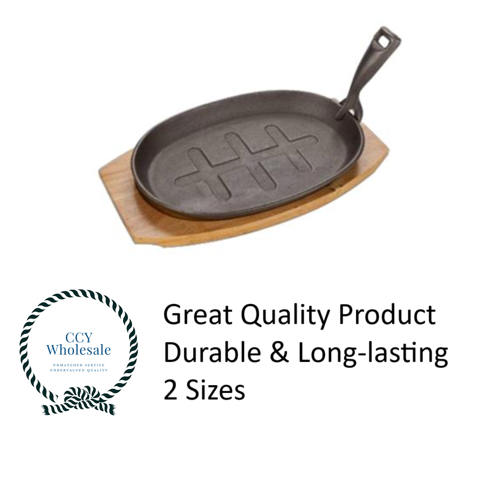 Quality Cast Iron Sizzling Hot Plate with Holder and Wooden Base (2 ...