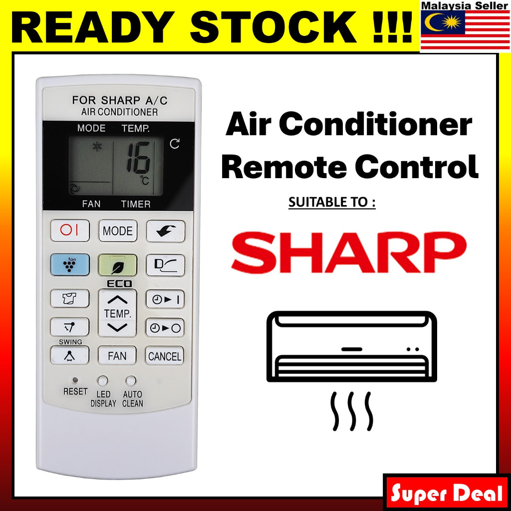 SHARP Aircond Air Conditioner Remote Control Replacement (CRMC-A876JBEZ) Ready Stock | Shopee ...