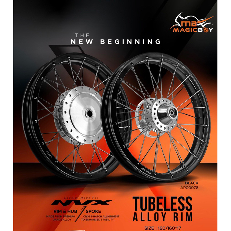 JL MAGIC BOY ALLOY RIM SET TUBELESS WITH CHROME HUB NVX155 NVX AEROX 1. ...