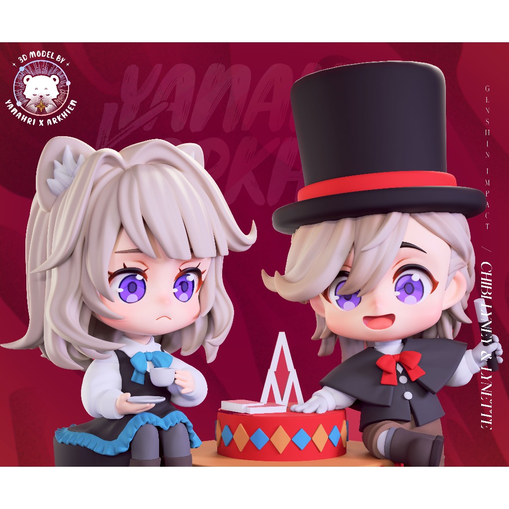 Lyney and Lynette Chibis Diorama- Genshin Impact 10cm 3d printed resin ...