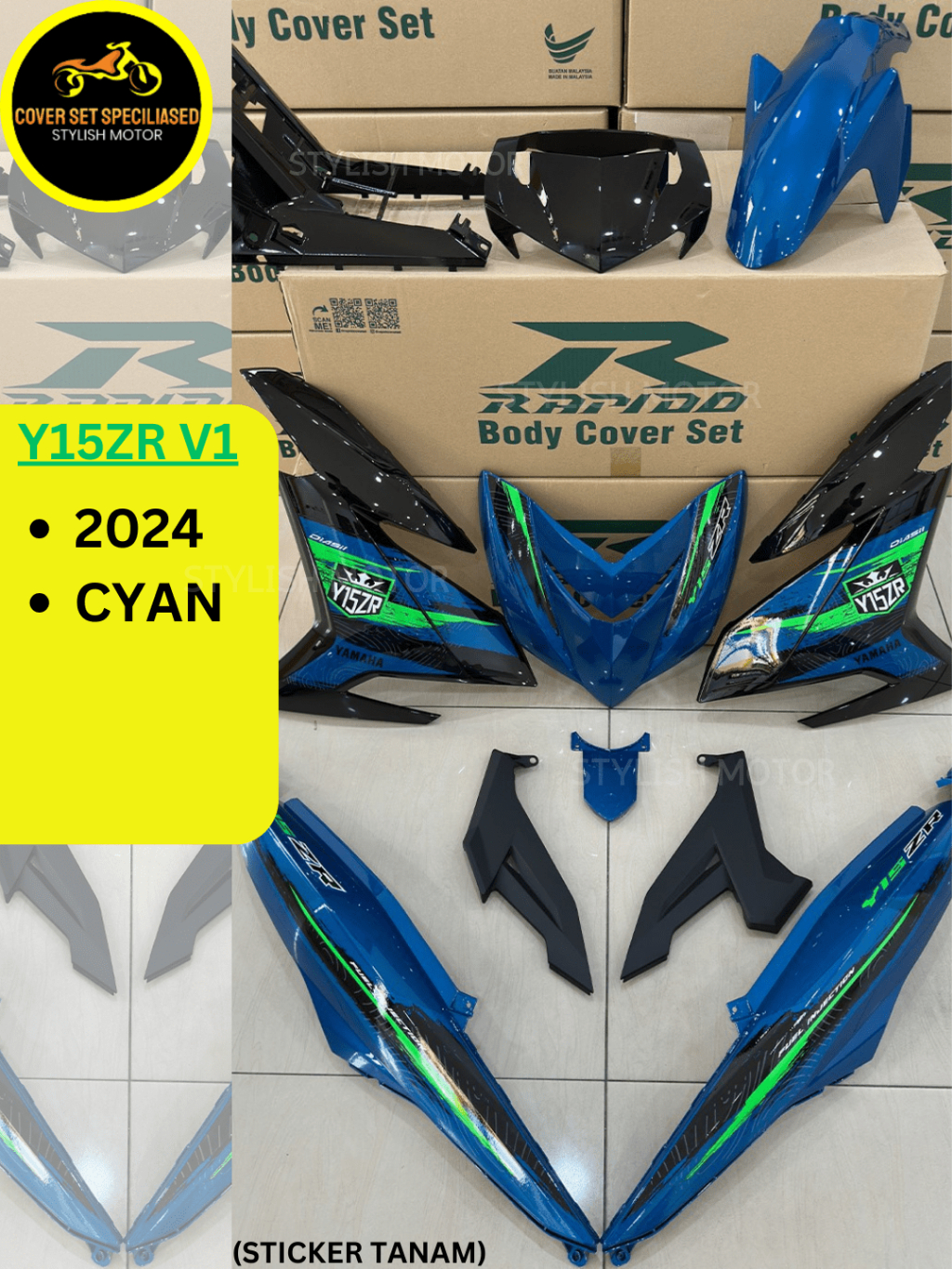 RAPIDO Cover Set YAMAHA Ysuku Y15zr V1 V2 2024 Cyan Blue Grey Coverset ...