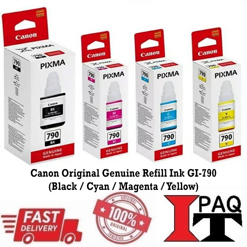 CANON GI-790 BLACK / CYAN / YELLOW /MAGENTA ORIGINAL REFILL INK FOR ...