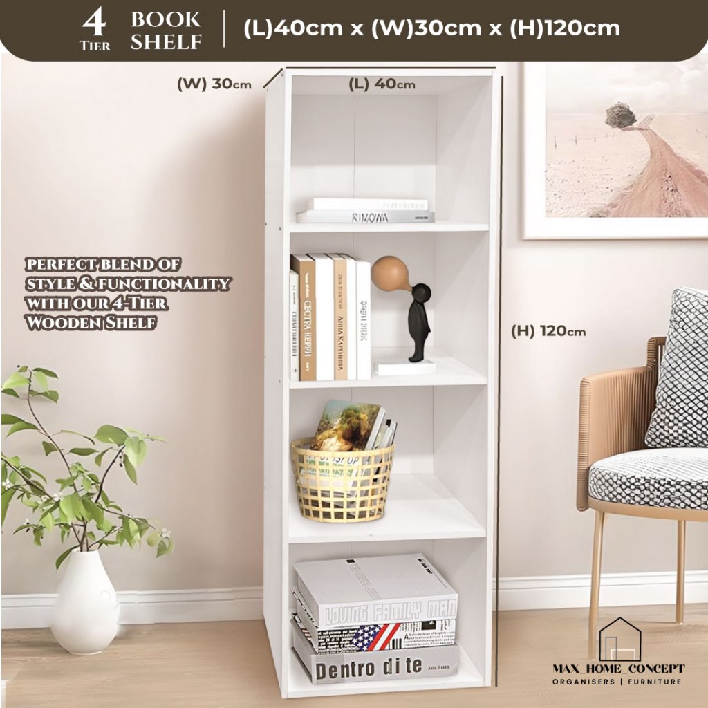 TERMURAH | 4 PETAK RAK BUKU KAYU | 4 TIERS BOOKSHELF | QUALITY ...