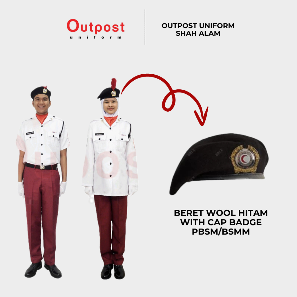 BERET HITAM WOOL WITH CAP BADGE PBSM BSMM/ BERET HITAM WOOL BERSAMA ...