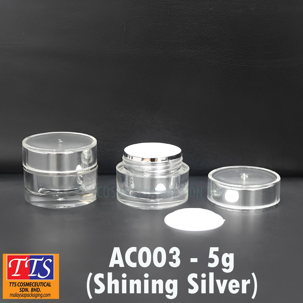 5g Shining Silver Acrylic Cosmetic Container Cream Jar Botol Bekas Kosmetik - AC003-5g (Shining ...