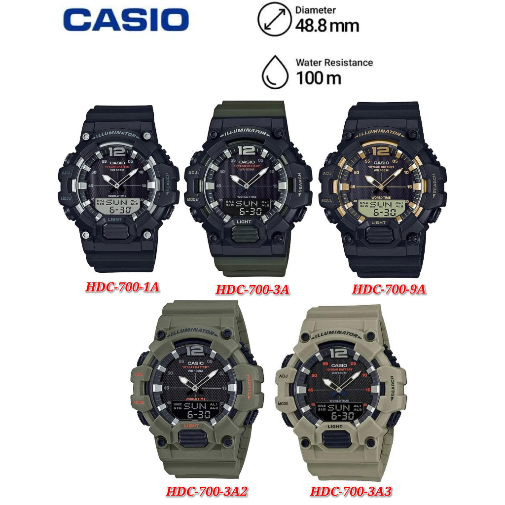 Casio HDC-700 Series Men's Analog Watch with Resin Band Sports Watch ...