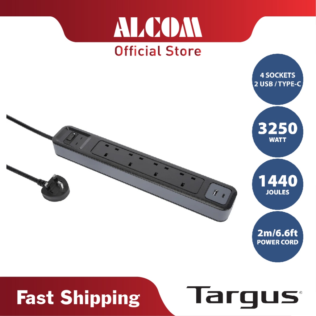 TARGUS APS20 Surge Protection with 4 Surge, USB, Type-C Ports, 2m ...