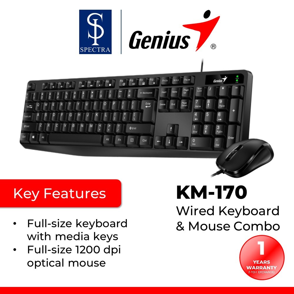 Genius KB-117 / KM-170 USB Wired Classic Keyboard for Windows (Spill ...