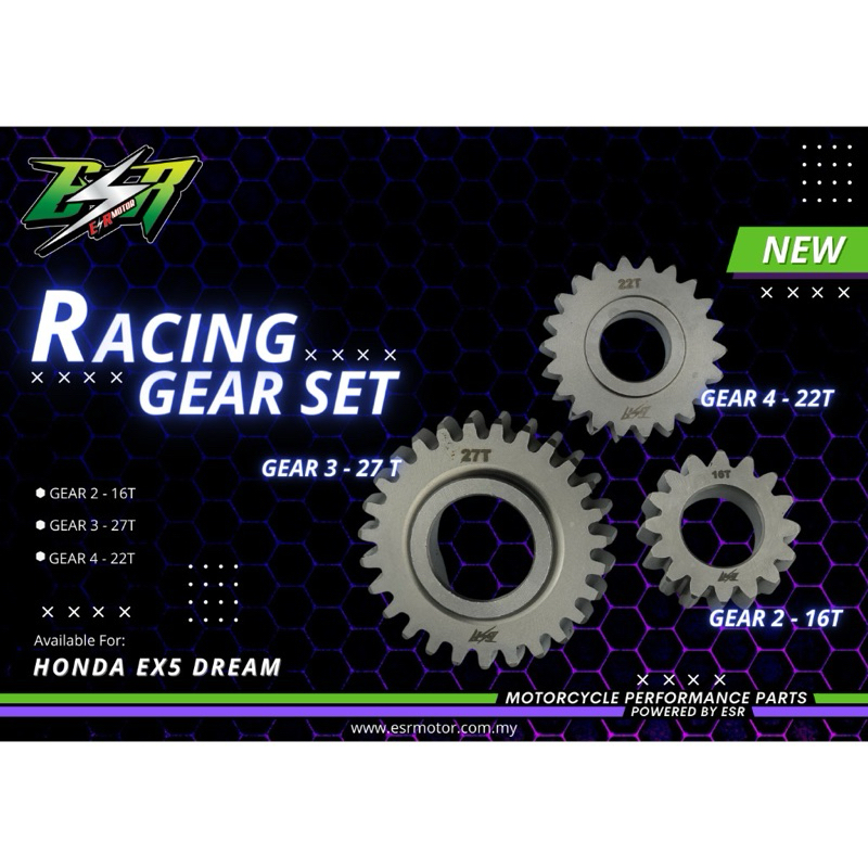 ESR MOTOR RACING GEAR EX5 DREAM W100 GEAR BOX FULL SET GEAR 1 GEAR 4 ...