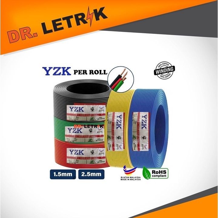 YZK 1.5MM / 2.5MM sq PVC Single Core Cable 100% Copper Made in Malaysia Wire Kabel Elektrik ...