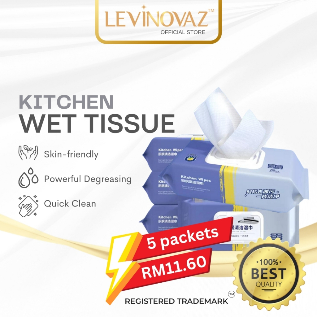 LEVINOVAZ Kitchen Wet Tissue 5 Packs 80 Series Extra Large Kitchen ...