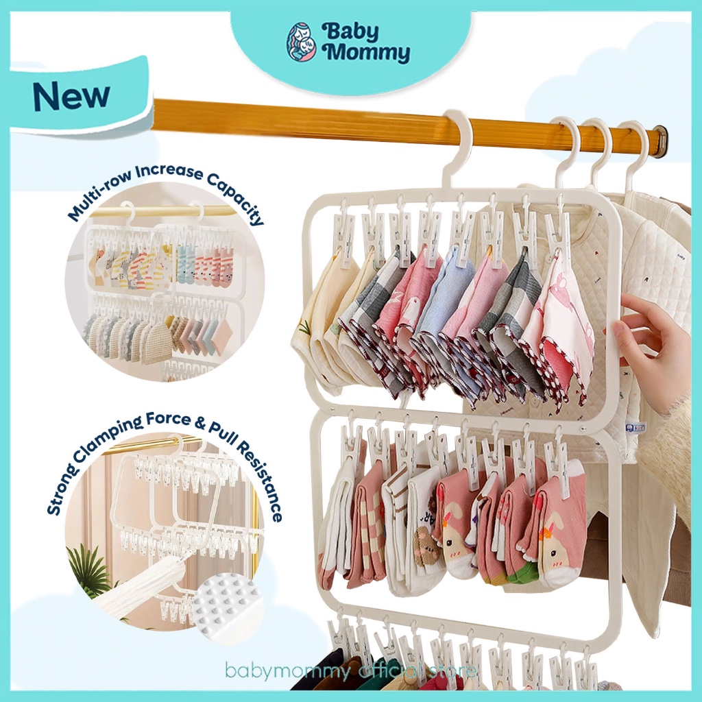 Babymommy👶Baby Kids Clothes Hanger 3 Tier Drying Rack Wardrobe Socks ...