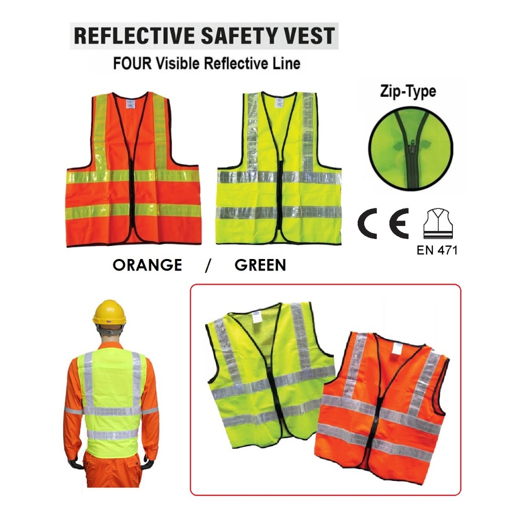 Pro Zipped Safety Vest with 4-Stripe Visible Reflective Line | Shopee ...