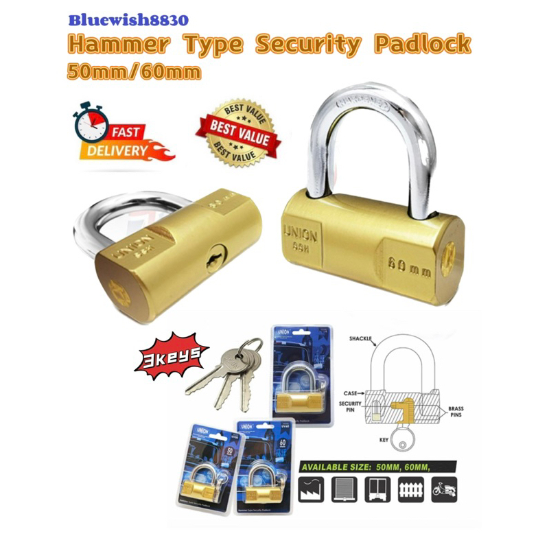 Union Lock Heavy Duty Hammer Iron Padlock Lock Union Security Pad Lock ...