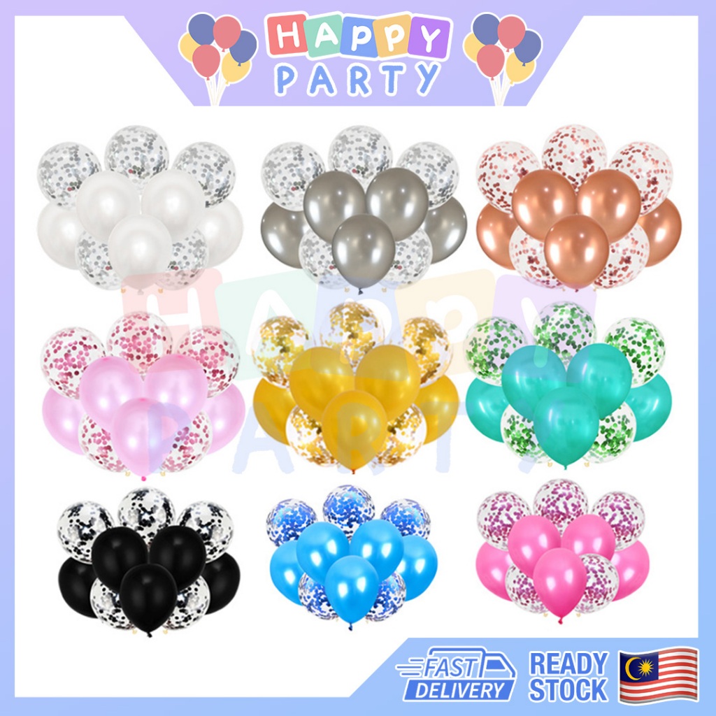 🎈READY STOCK🎈10pc Set 12 Inch Confetti Sequin Balloons Metallic Balloon ...
