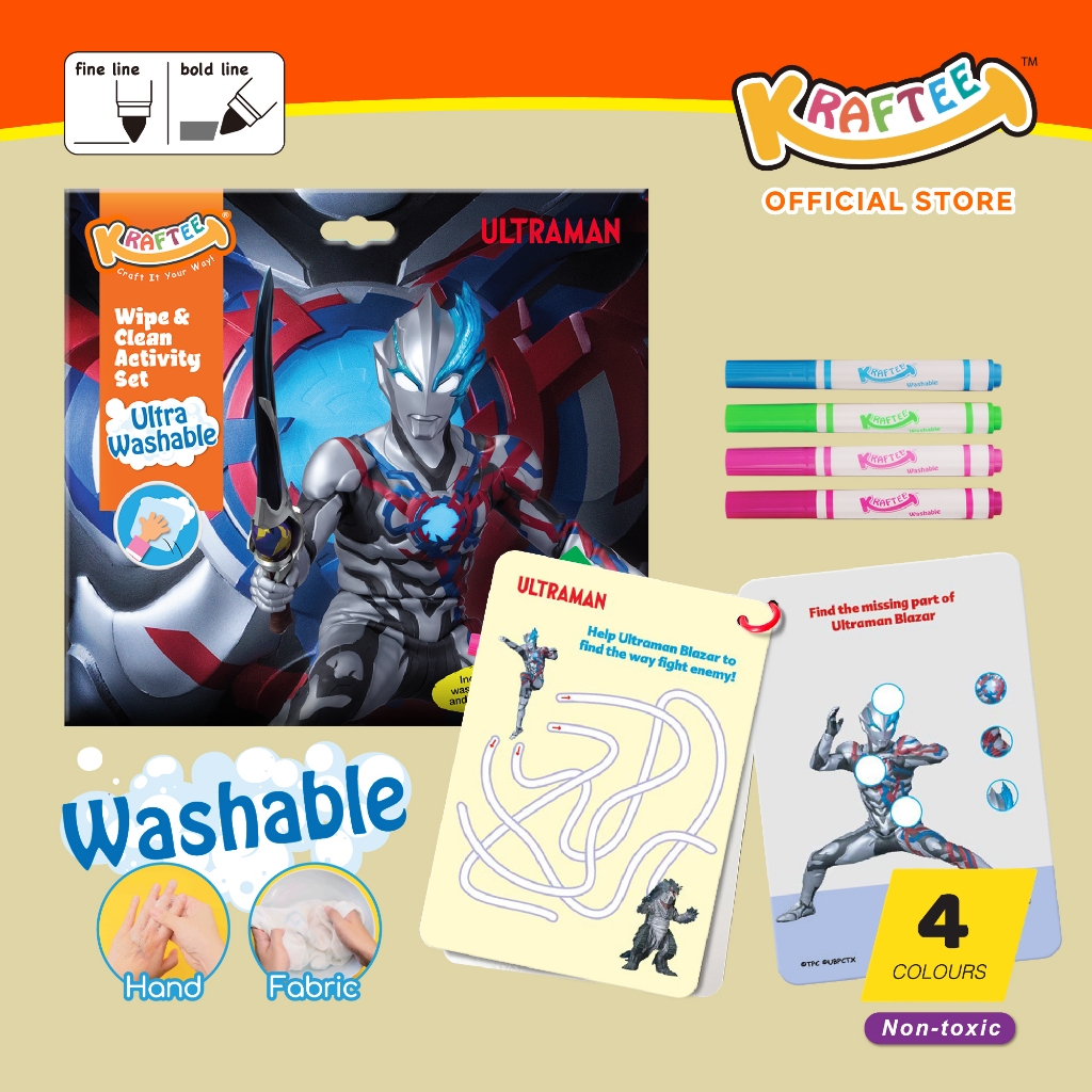 Ultraman x Kraftee Wipe & Clean Activity Set with Washable Markers Mess ...