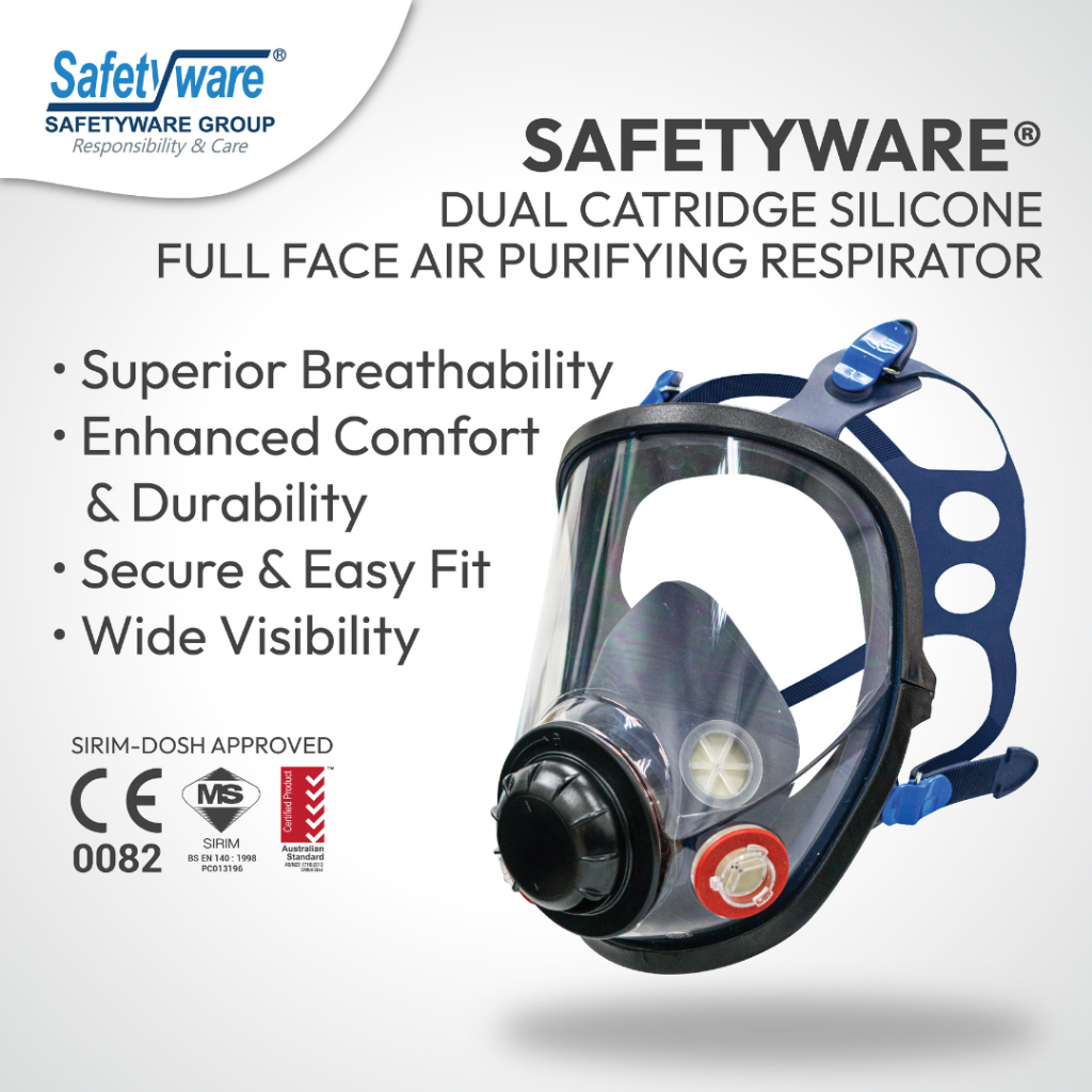 SAFETYWARE 9800 DUAL CARTRIDGE SILICONE FULL FACE AIR PURIFYING ...