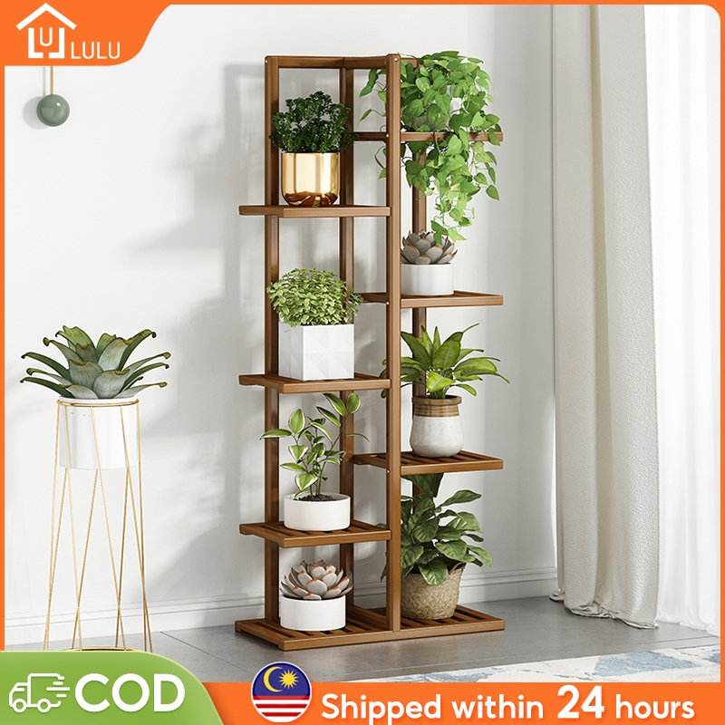 LULU Plant Rack Rak Pasu Bunga Outdoor Bamboo Flower Pot Rack Plant ...