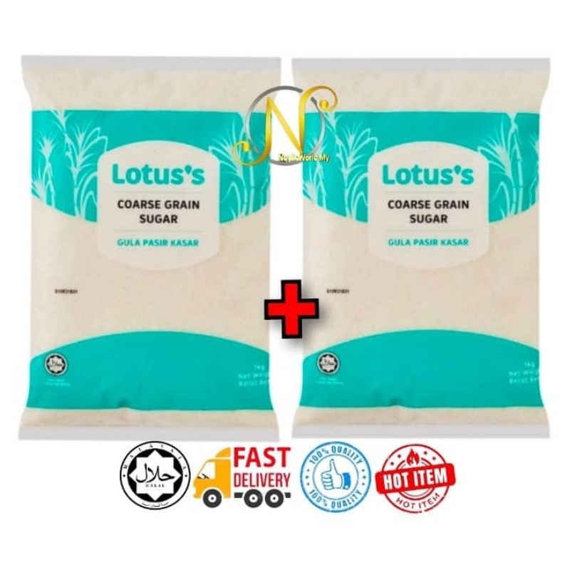 LOTUS Gula Pasir Kasar | Coarse Sugar COMBO 1KG x2 + Bubble Wrap ...