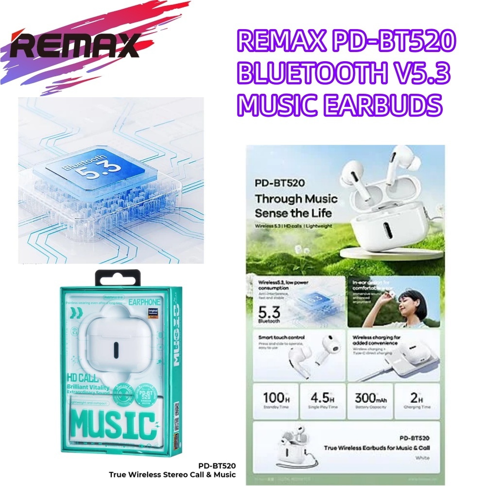 (NO COD) REMAX PD-BT520 BLUETOOTH V5.3 MUSIC EARBUDS BEST SOUND QUALITY IN EAR WIRELESS EARPHONE ...