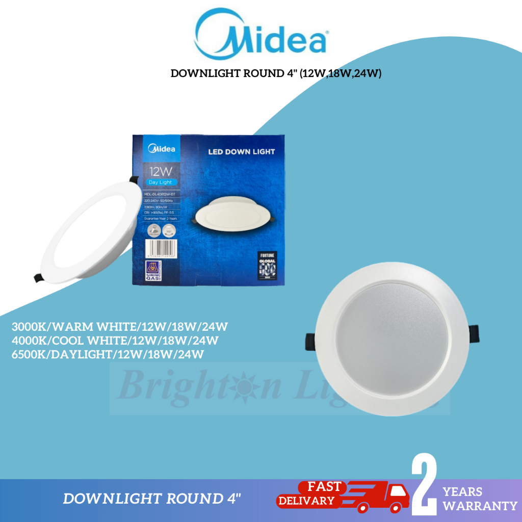 Midea Lighting Downlight Round 4" (12W,18W,24W) | Shopee Malaysia